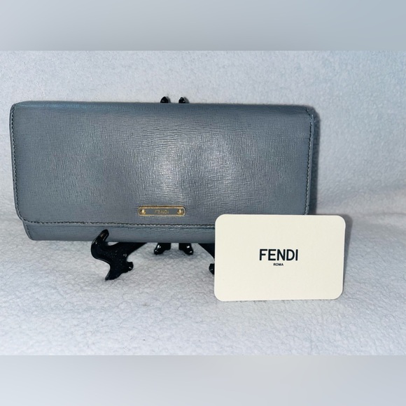 Fendi | Bags | Fendi Long Gray Blue Leather Wallet | Poshmark